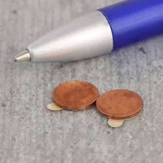 Disc magnets neodymium, self-adhesive, 10 mm x 1 mm, copper, N35 ...
