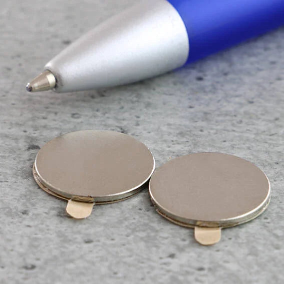 Neodymium Disc Magnets with Self-Adhesive Backing - 18 mm x 1 mm, N35 ...